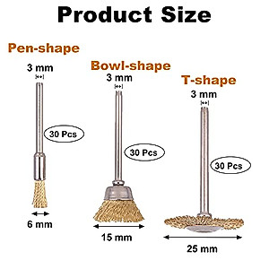 90 Pcs Wire Brushes Set, Rocaris Brass Wire Wheels Pen Brushes Set Kit Accessories for Rotary Tool