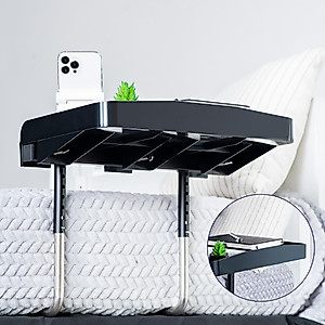 Height Adjustable Under Mattress 17 inch Bedside Shelf, Works with Lofts and Beds Without Frames, Heavy Duty Storage Tray, Fits Laptops, Books, and Drinks, Nightstand Alternative, Black