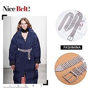 Barry.Wang Rhinestone Belt for Women Western Cowgirl Bling Studded Silver Diamond Belt for Jeans Pants Sash Body Chains