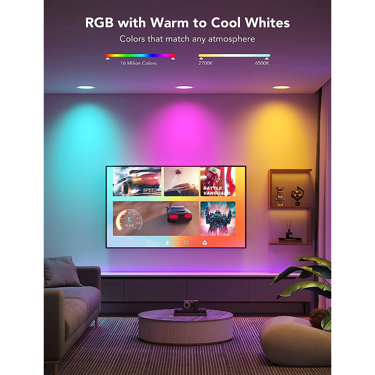 Govee Smart Recessed Lighting 6 Inch, Wi-Fi Bluetooth Direct Connect RGBWW LED Downlight, 65 Scene Mode, Work with Alexa & Google Assistant with Junction Box, 1100 Lumen, 4 Pack