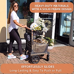 Wadabuggy Heavy Duty Folding Shopping & Utility Cart, Glides Effortlessly - Easy to Maneuver, Lightweight Push & Pull Behind Cart w/3 Storage Baskets