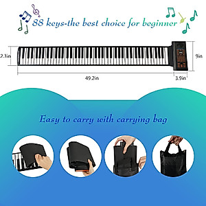 88 Keys Portable Piano With Storage Bag,Keyboard Hand Roll Piano,Roll Up Keyboard Piano, Foldable Piano,Roll Out Piano,Kids Keyboard Piano, Travel Piano …