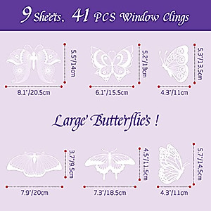 41 PCS Large Butterfly Window Clings - Double Sided White Butterflies Stickers, Reusable Window Decals Bird Alert Static Clings for Door, Glass Decoration, Prevent Bird Strikes (9 Sheets)