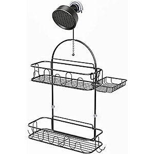 Neahom Hanging Shower Caddy Over Shower Head for Bathroom, Matte Black Stainless Steel Soap Holder & Razor Holder & Hooks, Hanging Shower Shelf Organizer, Storage Rack, Rustproof, Anti-Swing