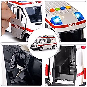 Liberty Imports Ambulance Toy Car with LED Lights & Siren Sound Effects - Friction Powered Wheels Plastic Rescue Vehicle Toy for Kids & Toddlers