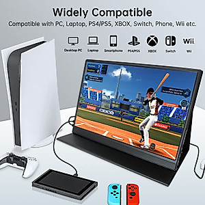 Portable Monitor, Hamtysan 15.6 Inch Laptop Monitor 1920×1080 Full HD USB C HDMI Second External Monitor for Laptop PC Phone PS4/5 Xbox Switch, Built-in Speaker Included Smart Cover & Screen Protector