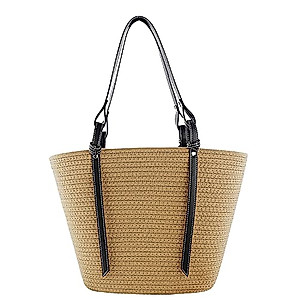 Ayliss Women Large Beach Tote Shoulder Handbag Summer Beach Cotton Crochet Handwoven Weaving Shoulder Purse Bag (Khaki)