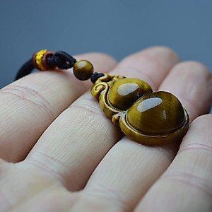 QIANXU Tigers Eye Necklace for Women Men,Genuine Gemstone Engraved Gourd Pendant,Crystal Jewelry adjustable Chain