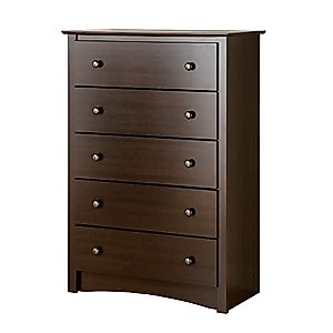 Prepac Fremont Superior 5-Drawer Chest for Bedroom - Spacious and Stylish Chest of Drawers, Measuring 17.75"D x 31.5"W x 44.75"H, In Espresso Finish