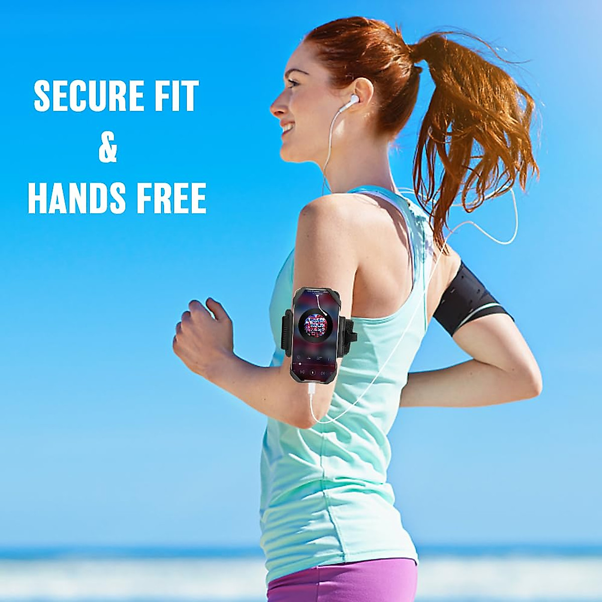 ZC GEL Running Phone Holder, Comfortable & 360° Rotatable Phone Armband (Headphone/Key/Card Holder) Fits All 4.5"-7" Smartphones, Perfect Arm Phone Holder for Running Jogging Walking Cycling Workout