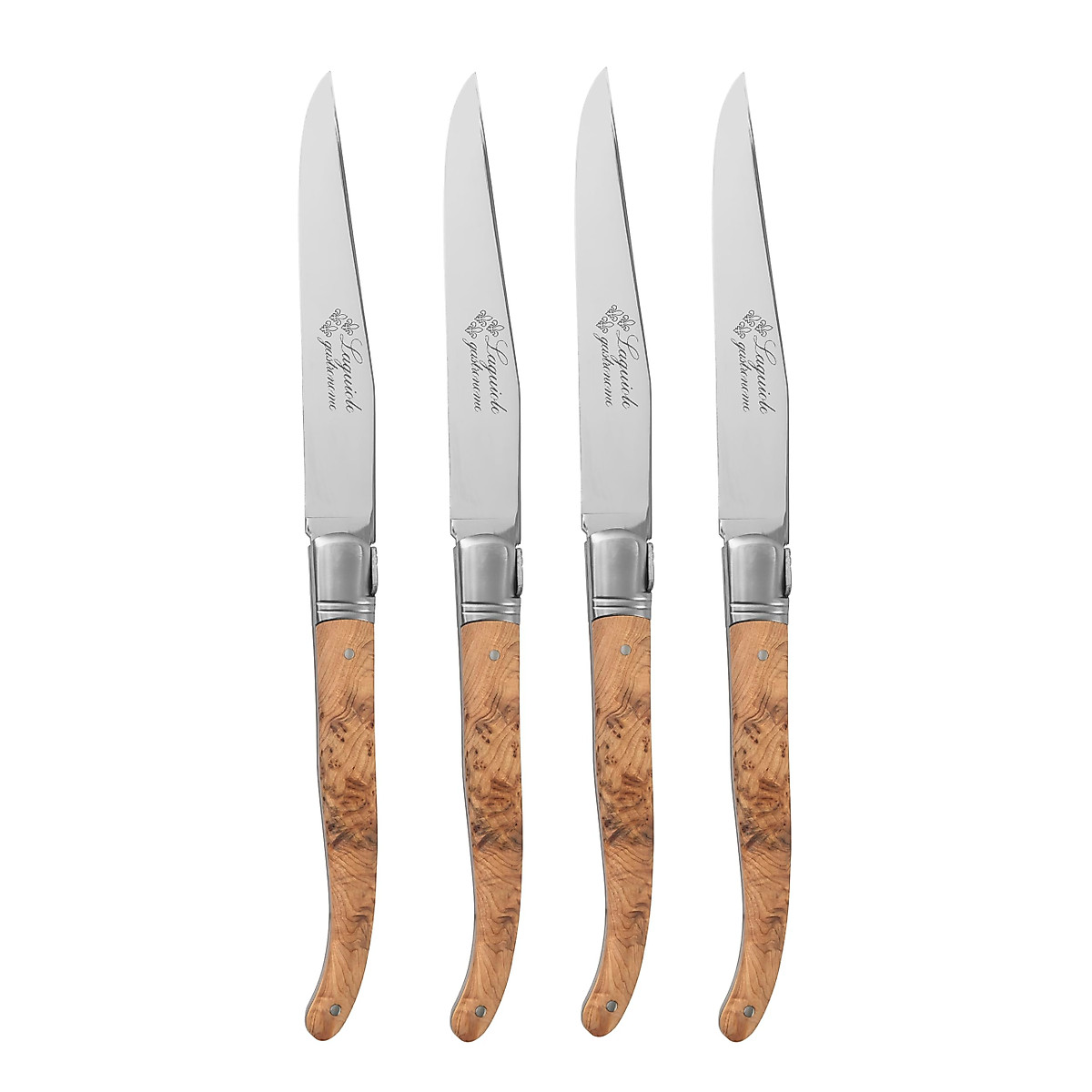 AU NAIN Laguiole Set of 4 Steak Knives with Juniper Wood Handles