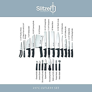 Slitzer Germany 22pc Professional Chef's Cutlery Set in Case, Black
