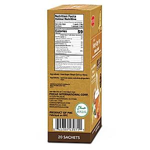 Pocas Honey Ginger Tea - Instant Tea Powder Packets with Ginger Honey Crystals Tea, Non-GMO/Gluten Free/Caffeine Free, 20 Count