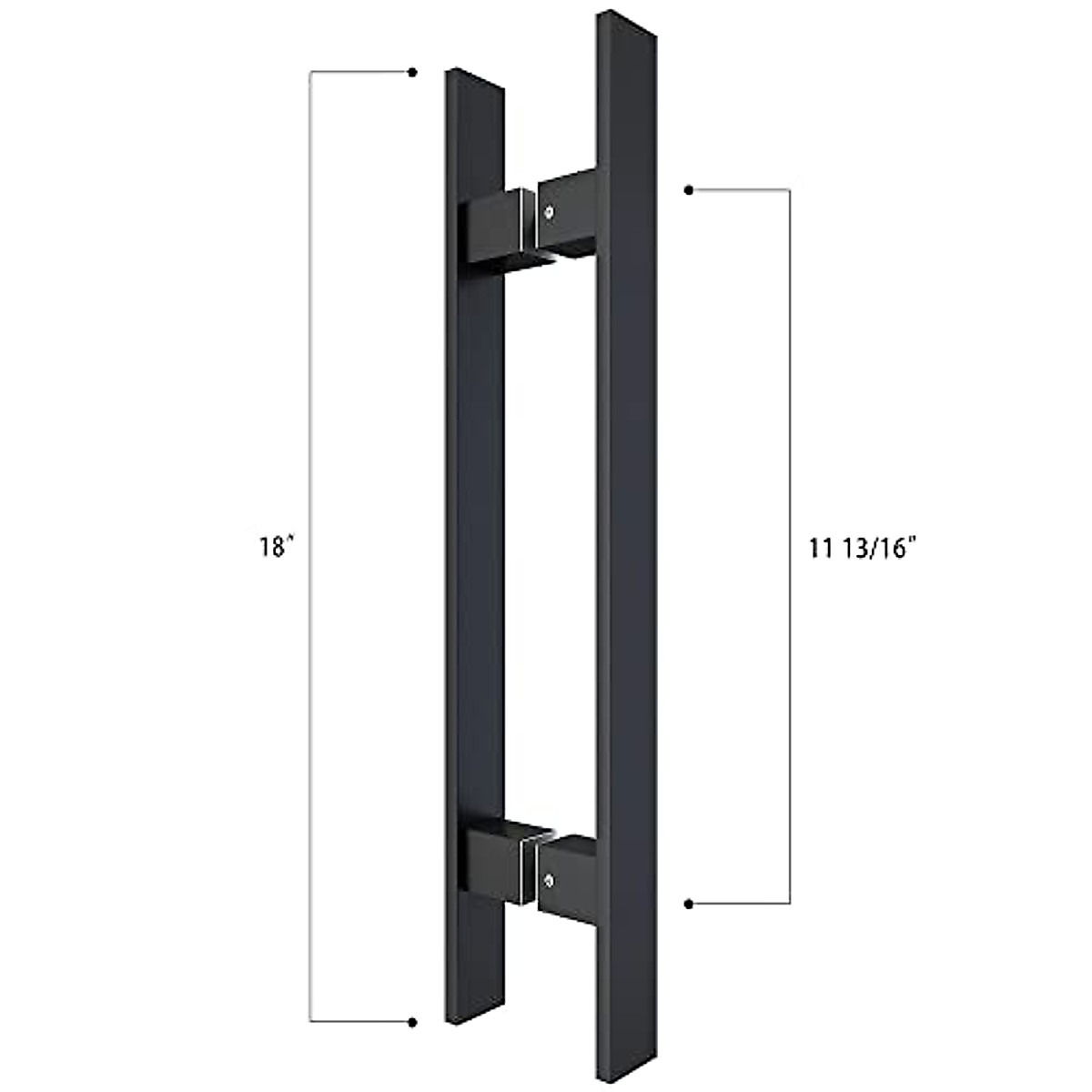 BARNSMITH 18" Barn Door Push Pull Handle,Glass Door Handle,Heavy Duty Grade-304 Stainless Steel Square Commercial Door Handle,Entrance Entry Front Door Handle Office Wood Garage Handle Pull Set,Black