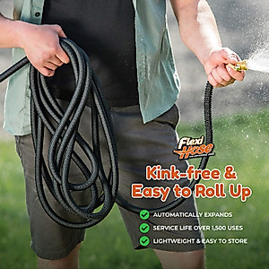 Flexi Hose Upgraded Expandable Garden Hose 50 ft Extra Strength 3/4 Solid Brass Fittings - The Ultimate No-Kink Flex 50 ft Water Hose (Black, 50FT)