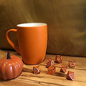 Metal Imperial Dice Set with Display Box | Metal Dice for Tabletop RPG Games Dungeons Dragons (Pumpkin Spice Orange Set)