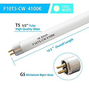 F10T5-CW 16" 4100K Fluorescent Linear Light Bulb,T5 10W Cool White Bulbs Replacement for Jasco,Philips,G5 Miniature Bipin Base(3 Pack)