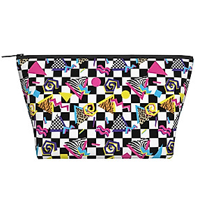 Women's Lightweight Makeup Bag Pouch Compatible with Black And White Checkered Retro 80S 90S, Funny Travel Cosmetic Bag Portable Pencil Bag with Zip for Office College Christmas Gift