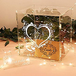 Jolik Acrylic Wedding Card Box with Lock Wedding Gift Card Box, Large Clear DIY Card Box Wedding Money Box for Wedding Birthday Baby Shower Anniversary