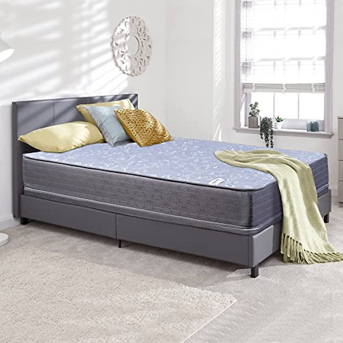 Nutan 11-Inch Firm Foam Encased Euro Top Gel Infused Innerspring Mattress and 8" Wood Box Spring/Foundation Set, Full