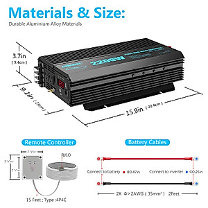GIANDEL Pure Sine Wave Power Inverter 2200Watt ETL UL458 Listed DC 12V to 120 Vac with Dual AC Outlets and hardwire Blocks & LED Display Remote for RV Truck Boat Solar Emergency【3 YRS Warranty】