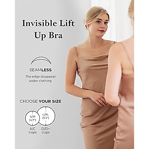 APOWUS Lift Ultra-Thin Sticky Bra,Adhesive Bras Push Up Invisible, Backless Strapless Bra Pasties Nipple Covers (L/XL Fit D/D+ Warm Crème)