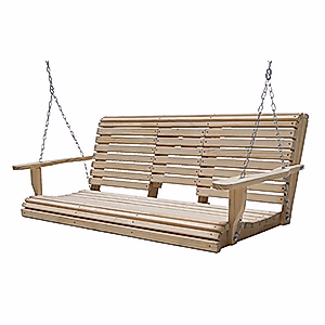 Ecommersify Flip Cup Holder Console Rot-resistant Cypress Eternal Wood Lumber Roll Back Porch Swing, 5-Feet