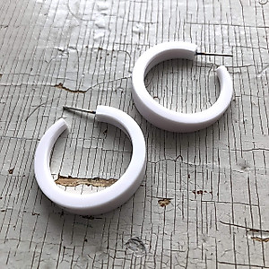 White Acrylic Tapered Lucite White Hoop Earrings 1.25 Inches