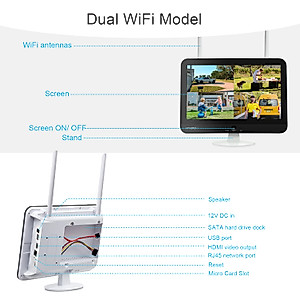 XMARTO 10CH H.265+ 4K Ultra HD Network Digital Video Recorder NVR with 12.1" HD Screen (Dual WiFi Inside, Long Range WiFi, G3 Auto WiFi Relay, SATA HDD and Cloud Storage)