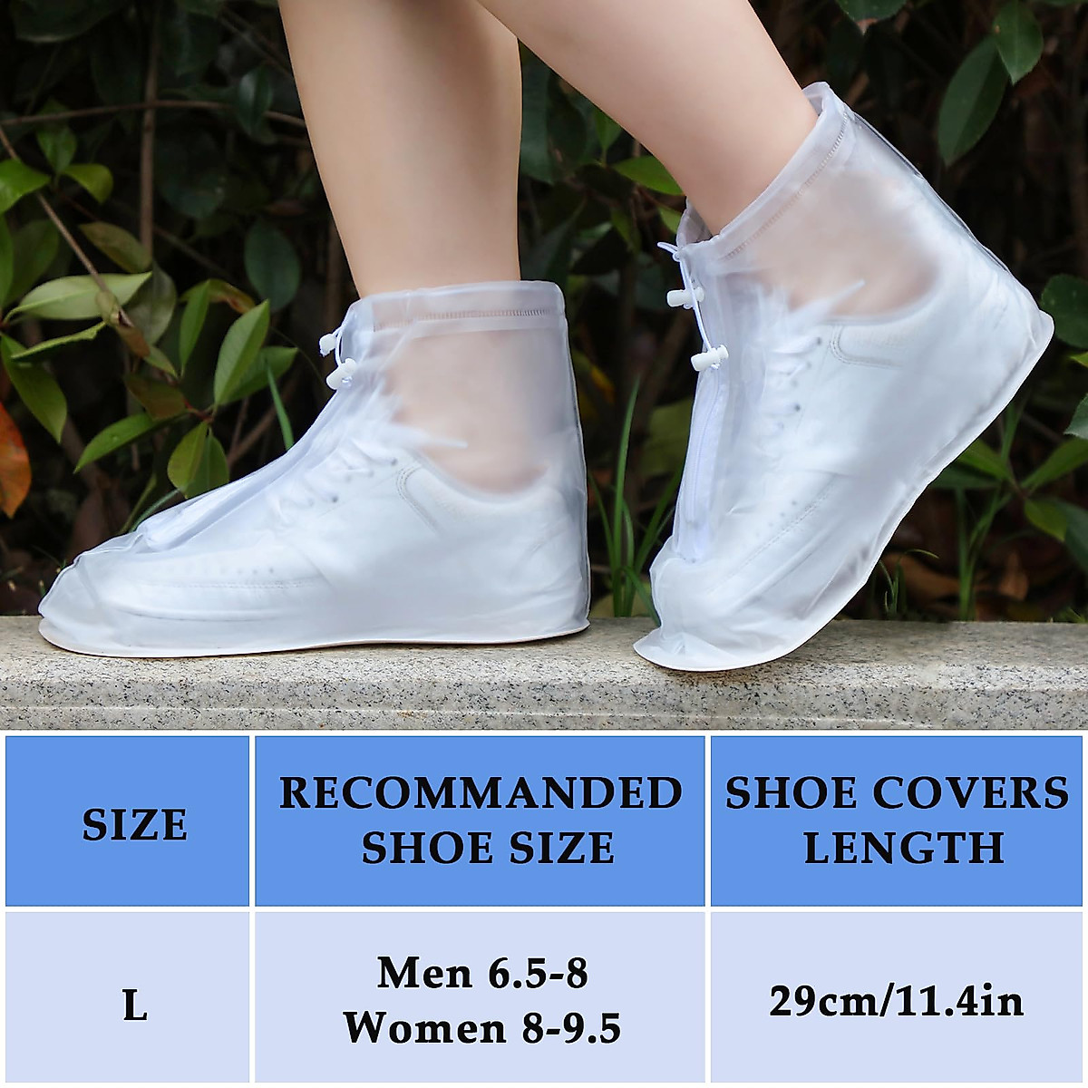 2 Pairs Rain Shoes Cover Non Slip Waterproof Shoe Covers Reusable Shoe Protectors Covers High Top Snow Boots Galoshes Overshoes for Men Women Outdoor Cycling Camping Fishing Garden Travel, White, L