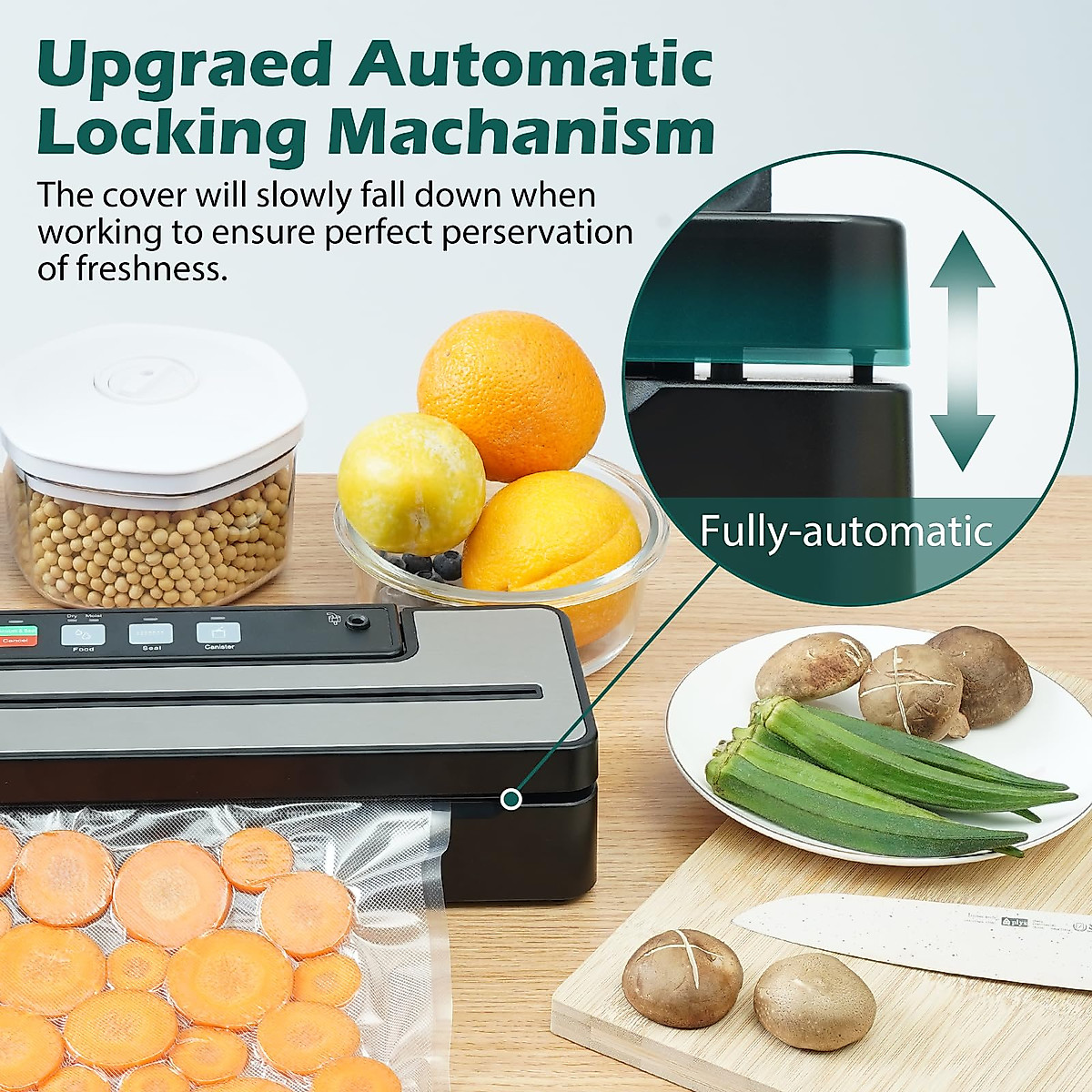 ADVENOR Vacuum Sealer Machine with Cutter Widened Double Sealing Strips and Bag Storage, 85Kpa Dry Moist Food Modes Upgraded Locking Design Includes 2 Bag Rolls 8.6"x16'and 11"x16'