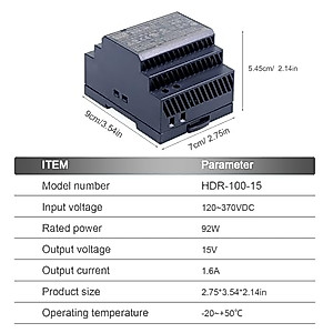 TorqCali HDR-100-15 85W Slim DIN Rail Power Supply 15V 6.13A Universal Input for Industrial Automation, Building Automation, and Home Automation