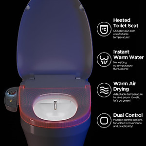 Electric Bidet Toilet Seat with Wireless Remote - Elongated Heated Bidet Toilet Seat - Bidet Warm Water with Dryer - Luxury Bidet Toilet Seat with Soft-Closing - LED Nightlight - Self-Clean Nozzle