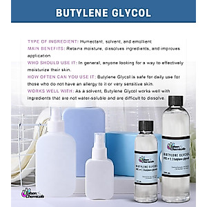 Butylene Glycol Cosmetic Grade (250 mL / 8.45 Oz), Organic Butylene Glycol Moisturizer for Skincare - Emollient Prevents Water Loss from Skin - Skin Care 1,3 Butylene Glycol by Talsen Chemicals