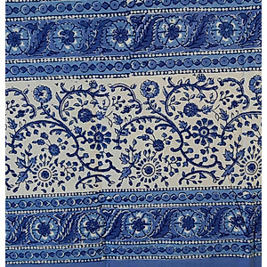 Homestead Rajasthan Block Print Cotton Tablecloth 90" x 60" Blue