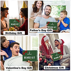 Beard Kit,Beard Growth Grooming Kit w/2 Pack Beard Oil & 2 Pack Beard Balm,Christmas Stocking Stuffers Gifts for Men Him Husband Dad Boyfriend,Shaving Kit w/Beard Wash Comb Brush (Orange)