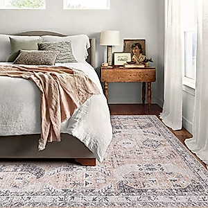 befbee 5x7 Area Rugs for Living Room,Stain Resistant Washable Rug,Non-Slip Backing Rugs for Bedroom,Kitchen,Boho Persian Rug -Vintage Home Decor (Peach/Grey, 5'x7')