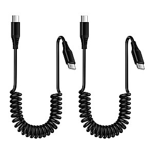 Coiled USB C to USB C Cable 2 Pack 3FT,Retractable USB C iPhone 15 Charger PD Fast Charging for Car, Short Type C to Type C Cord for iPhone 15 Pro Max Samsung Galaxy S24 S23 S22 S21 Z Flip 5 A54 A14