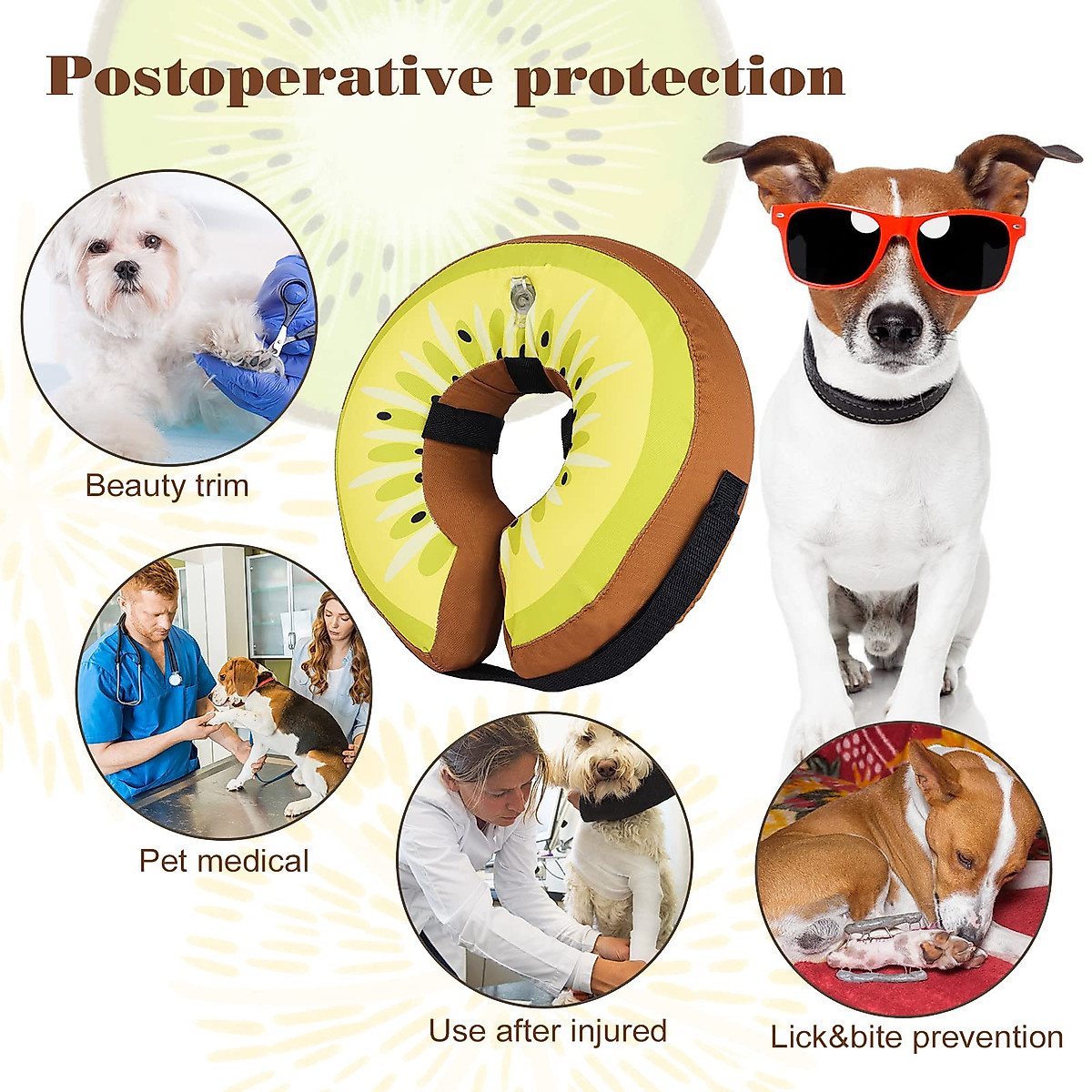 Dog Recovery Collars & Cones, Inflatable Dog Cone Collar, Dog Donut Collar, Adjustable Dog Cone Alternative After Surgery, Soft Dog Cones for Small Dog & Cats, Blow Up Pet E Collar, Soft, Cute