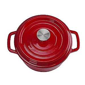 OLLAKOK 2.5 QT Enameled Dutch Oven Pot with Lid Enameled Cast Iron Dutch Oven with Dual Handles Heavy Duty Cast Iron Pot for Family (Red)