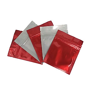 Clear Front Resealable Red Mylar Bags - 5 Mil - 3.5" x 4.5" Zip Seal Heat Sealable Odor Proof Pouch for Herbs Food Vitamins Gummies Snacks Storage Container (100 or 3000) (100)