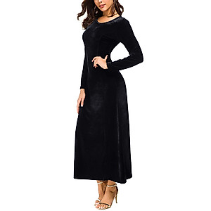 Urban CoCo Women's Elegant Long Sleeve Ruched Velvet Stretchy Long Dress (XL, Black)