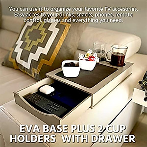 Fendy Arm Rest Table Holder with Drawer, Serving Trays for Coffee Table, Sofa Side Organizer for Gadgets and Remote