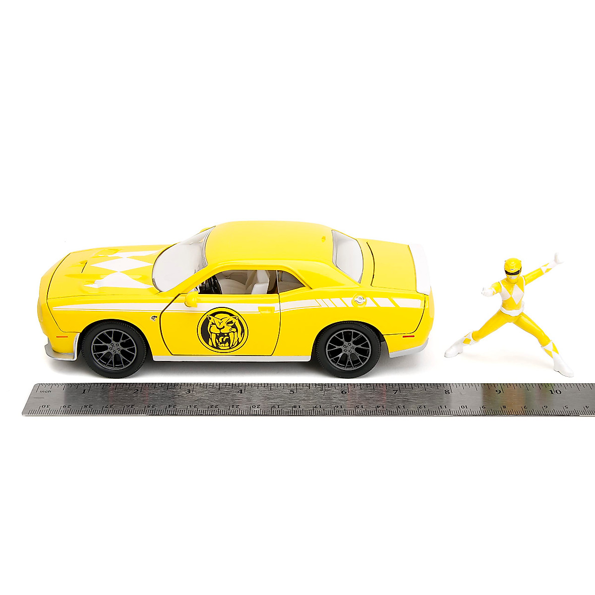 Power Rangers 1:24 2015 Dodge Challenger SRT Hellcat Die-Cast Car & 2.75" Yellow Ranger Figure, Toys for Kids and Adults