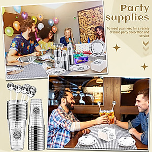 70s Disco Party Supplies Disco Balls Plates Napkins Cocktail Stirrers Disposable Plastic Cups Party Table Runner for 80s 90s Wedding Picnic Travel(101 Pieces)