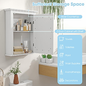 Safeplus White Medicine Cabinet with Mirror, Wall Mounted Adjustable Storage for Bathroom, Living Room, Bedroom, Entryway and Kitchen