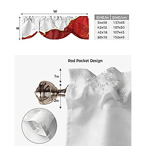 FAMILYDECOR Kitchen Valances for Windows, Elegant Adjustable Window Treatments with Tie-up, White Gold and Red Plated Marble Window Valance Curtains for Living Room/Bedroom 60x18in