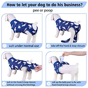 PetWarm Dog Onesie for Spay Neuter,Dog Recovery Suit,Anti-Licking Pet Surgical Recovery Snugly Suit Bodysuit for Abdominal Wounds Skin Disease Female Male Dog Bodysuit,Unicorn Pattern,Blue,XS
