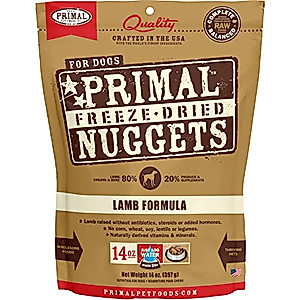 Primal Freeze Dried Nuggets for Dogs Lamb, Complete Meal Freeze Dried Dog Food Healthy Grain Free Raw Dog Food, Crafted in The USA (14 oz)