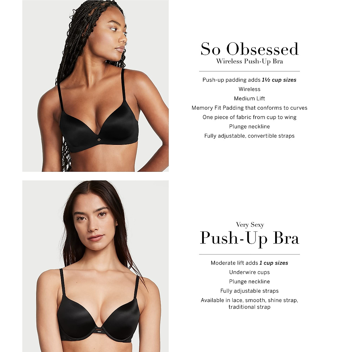 Victoria's Secret So Obsessed Wireless Push Up Bra, Padded, Plunge Neckline, Smoothing, Bras for Women, Beige (34C)